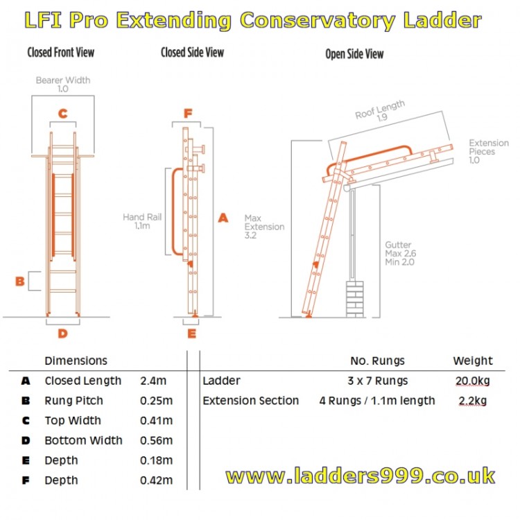 LFI Pro Extending Conservatory Roof Access Ladders from ladders999